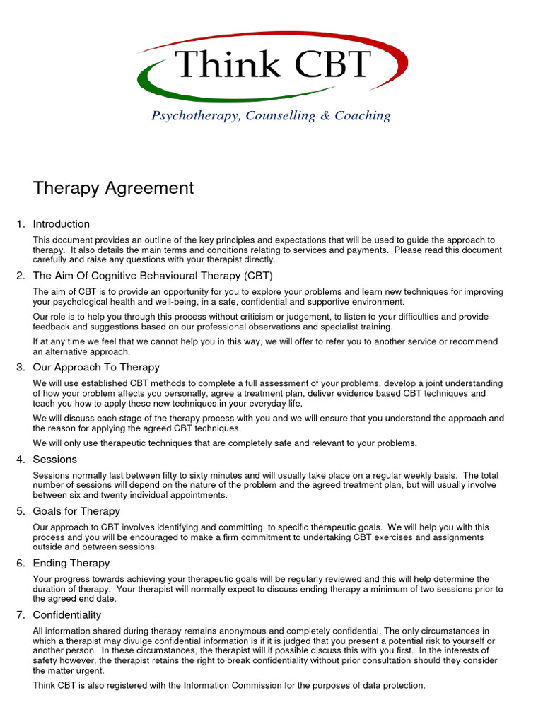 CBT Therapy Agreement and Guidelines | PDF | Psychotherapy | Cognitive ...