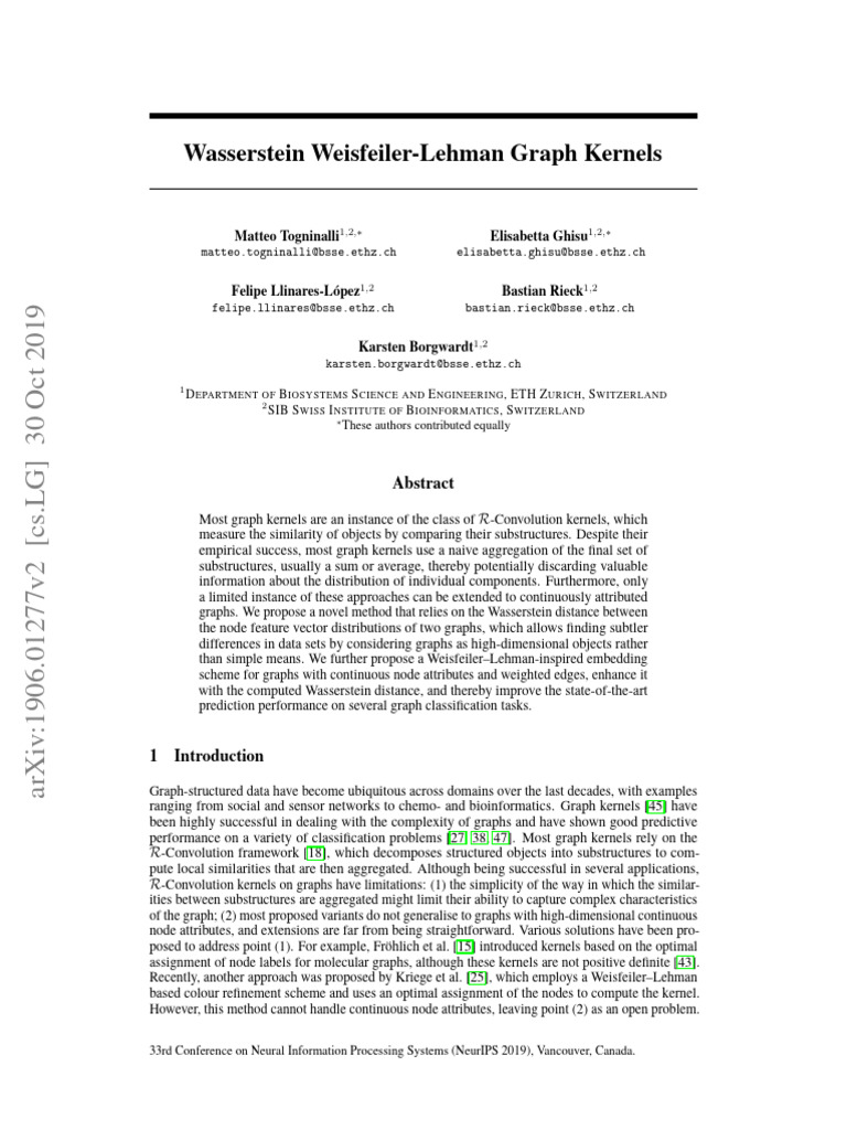 Wasserstein Weisfeiler-Lehman Graph Kernels | PDF | Support Vector ...