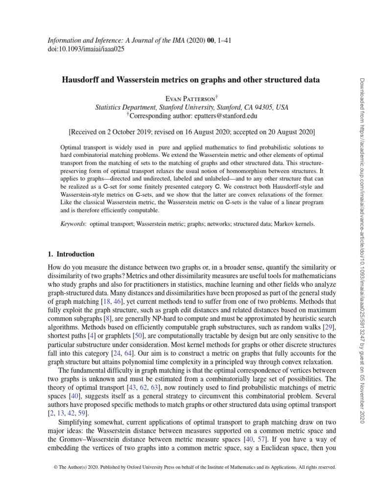 Hausdorff and Wasserstein Metrics On Graphs and Other Structured Data | PDF | Dynamical System ...