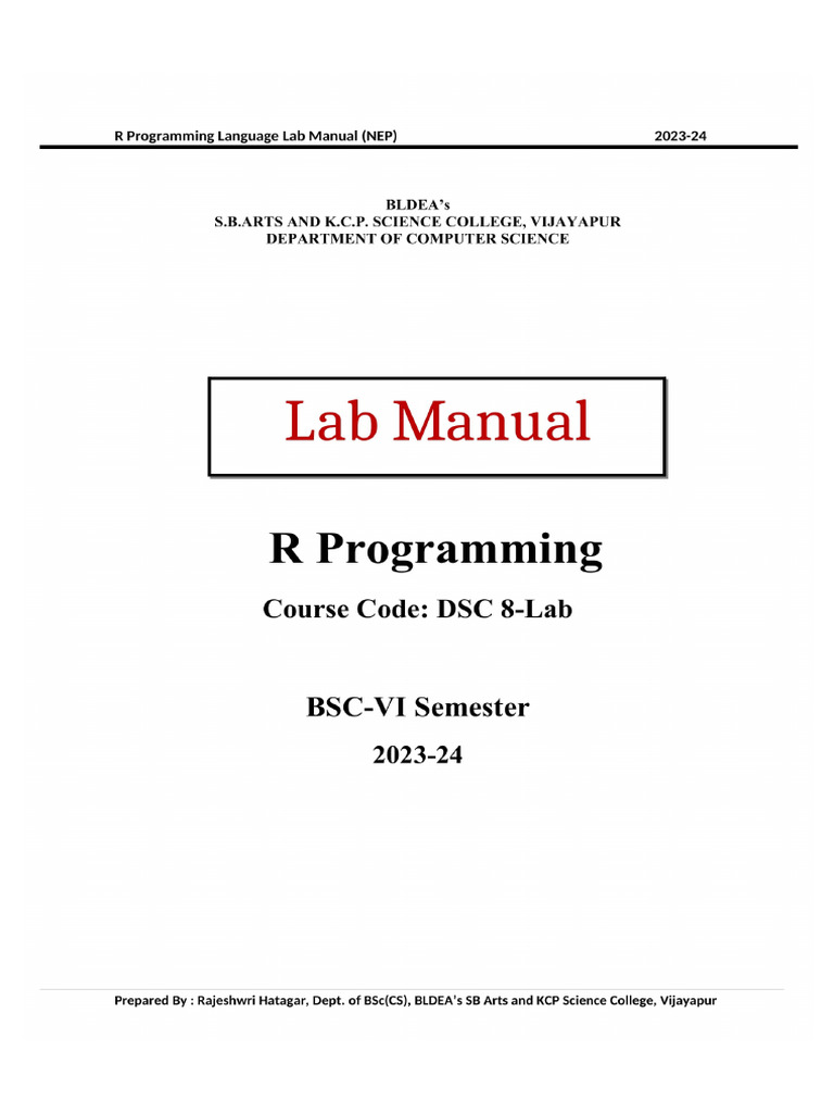 RProgramming Lab Manual | PDF
