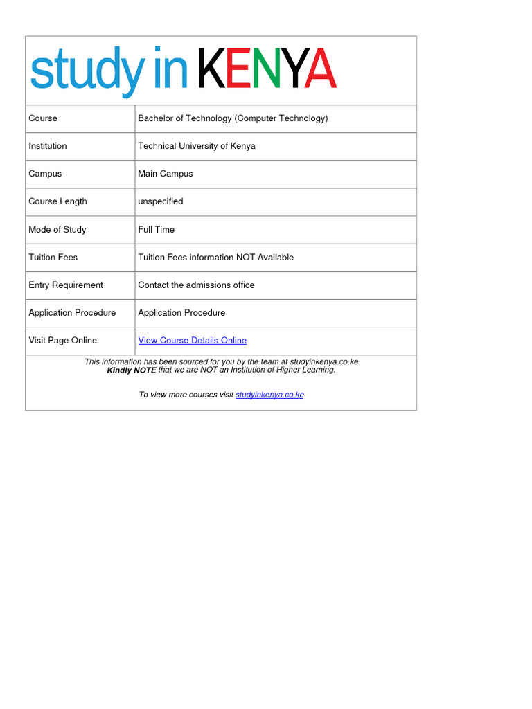 Technical University of Kenya-Bachelor of Technology (Computer ... Technical University of Kenya-Bachelor of Technology (Computer ...
