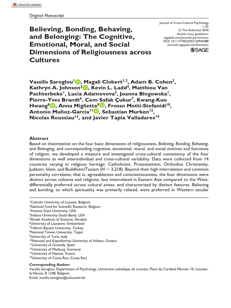 Believing, Bonding, Behaving, and Belonging: The Cognitive, Emotional, Moral, and Social ...