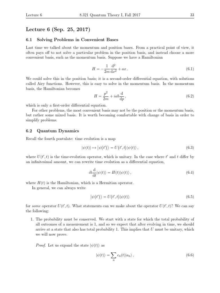MIT8 321F17 Lec6 | PDF | Hamiltonian (Quantum Mechanics) | Probability