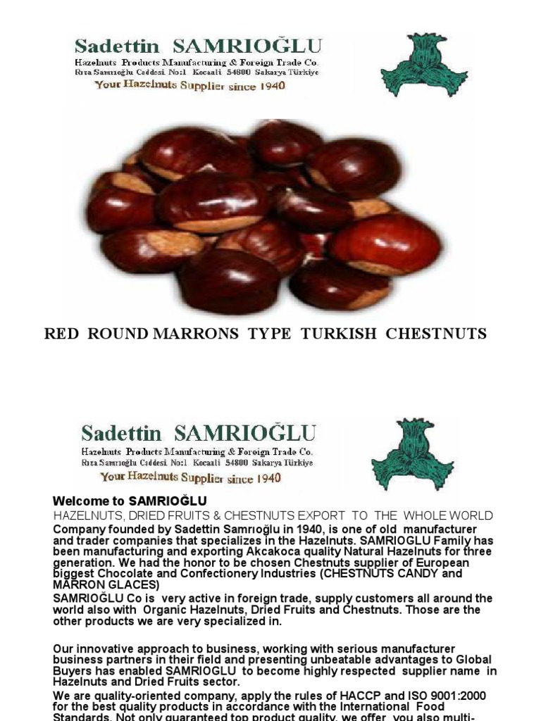 Samrioglu Chestnuts Types, Sizes, Packages and Varieties | PDF ...