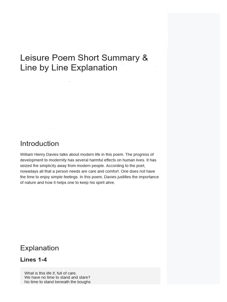 lesson-leisure-poem-short-summary-line-by-line-explanation | Download ...