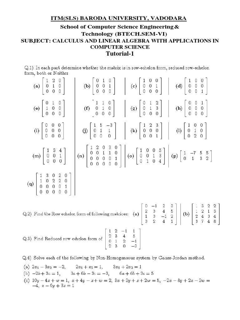 Calculus & Linear Algebra Tutorial 1 | PDF | Science & Mathematics