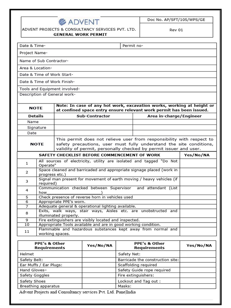 General Work Permit-R1 | PDF | Personal Protective Equipment | Working Conditions