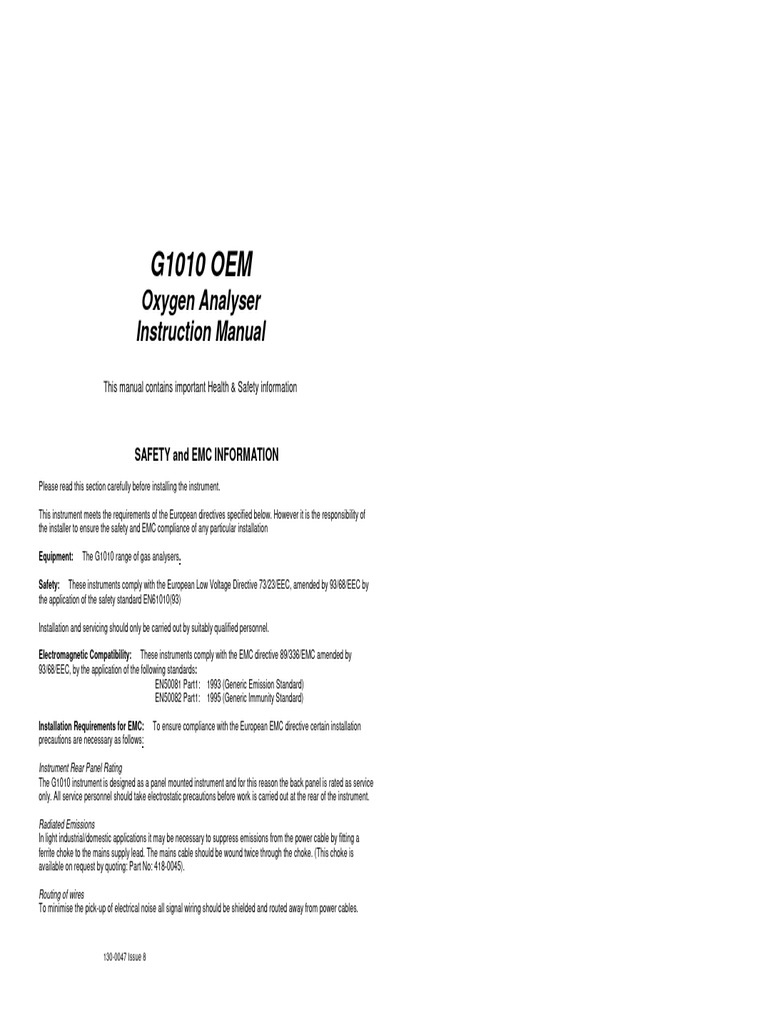 G1010 Oxygen Analyser Manual | PDF | Electromagnetic Compatibility ...