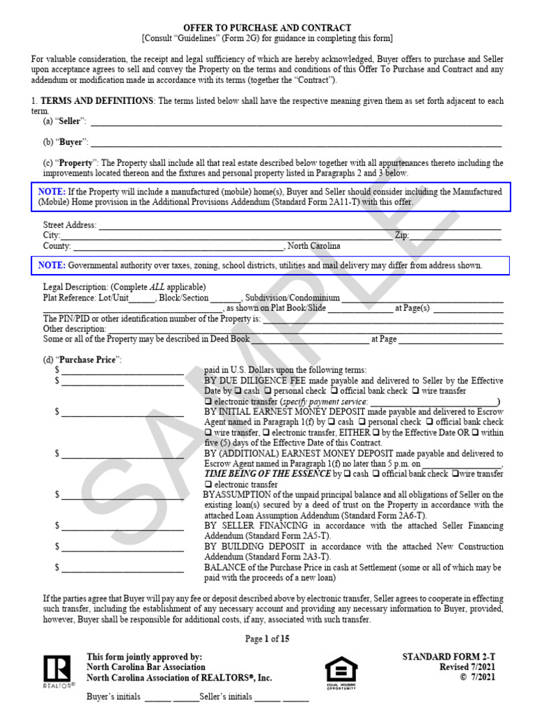 North Carolina Real Estate Purchase Offer | PDF | Indemnity | Fha Insured Loan
