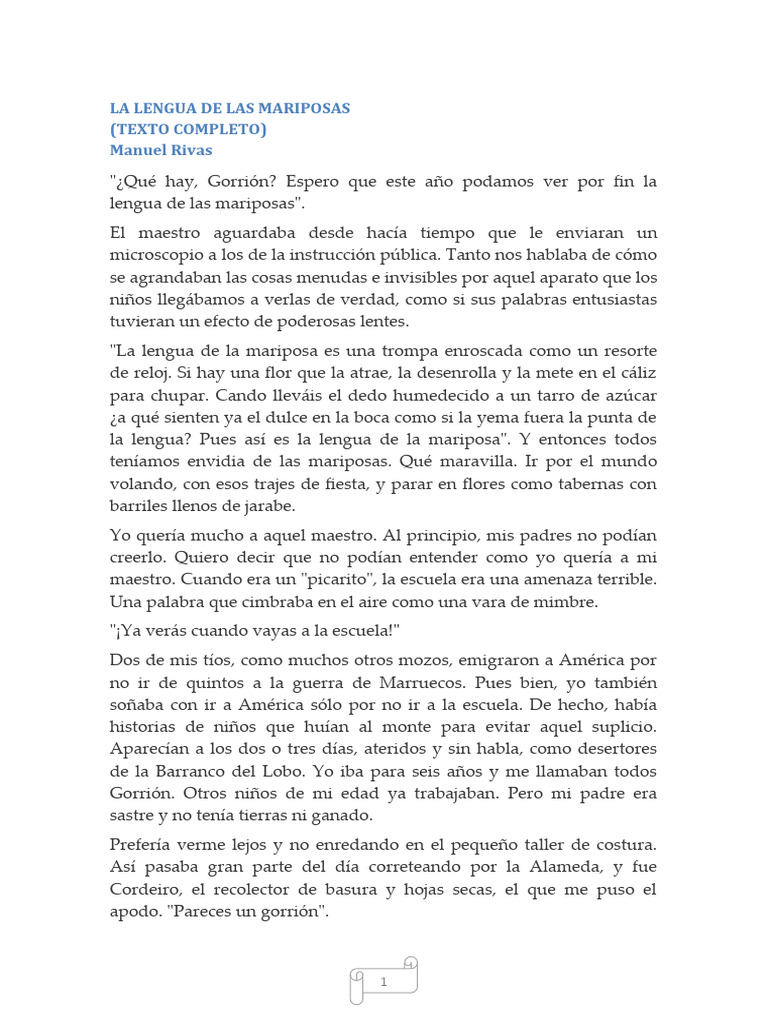 La Lengua de Las Mariposas (1) | PDF