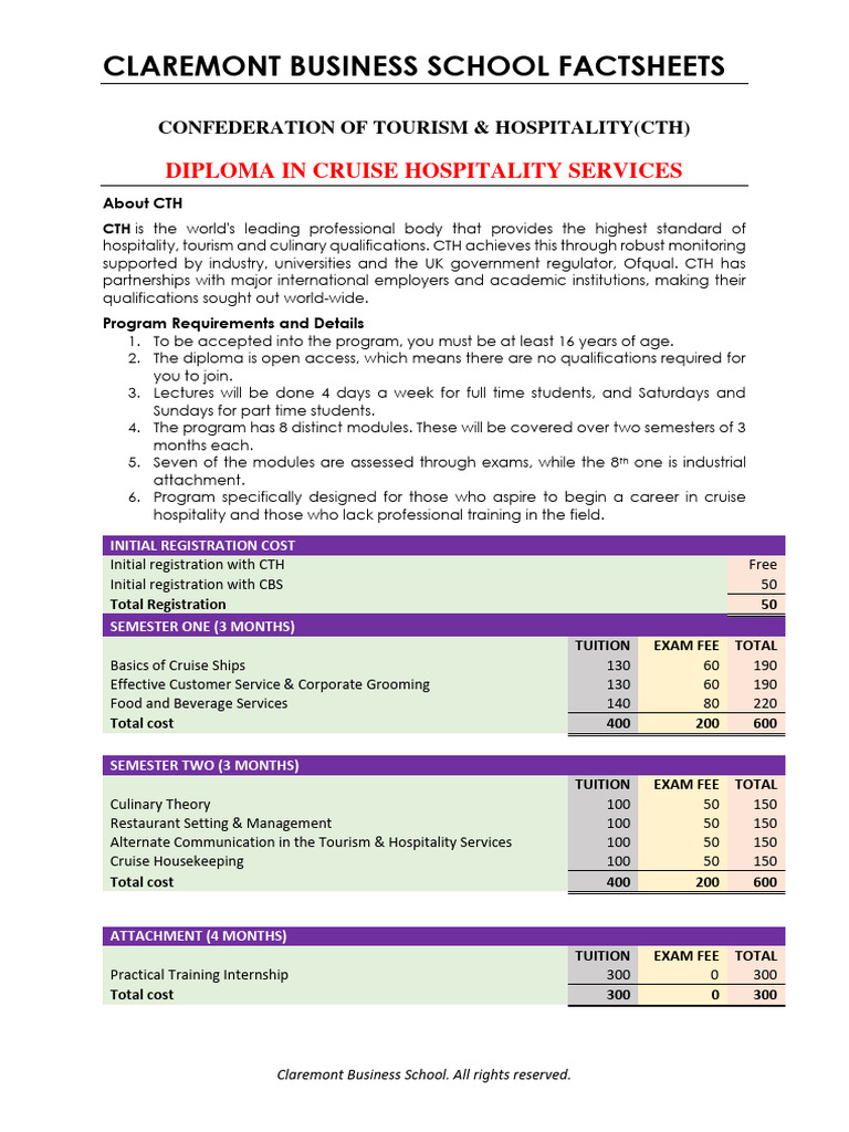 Cruise Management Factsheet 2024 | PDF | Educational Stages