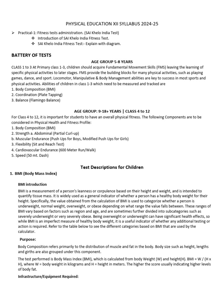 Class 12 Physical Education Syllabus 2024-25 | PDF | Body Mass Index