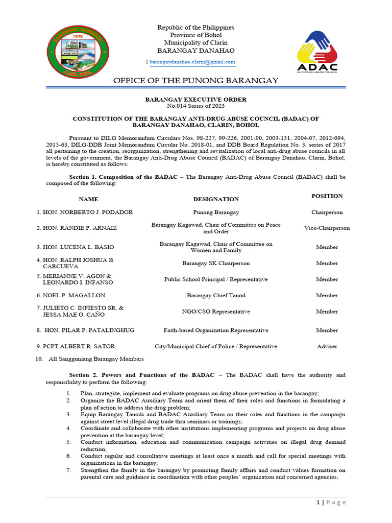 Brgy-Eo-No.014-2023 Badac | PDF