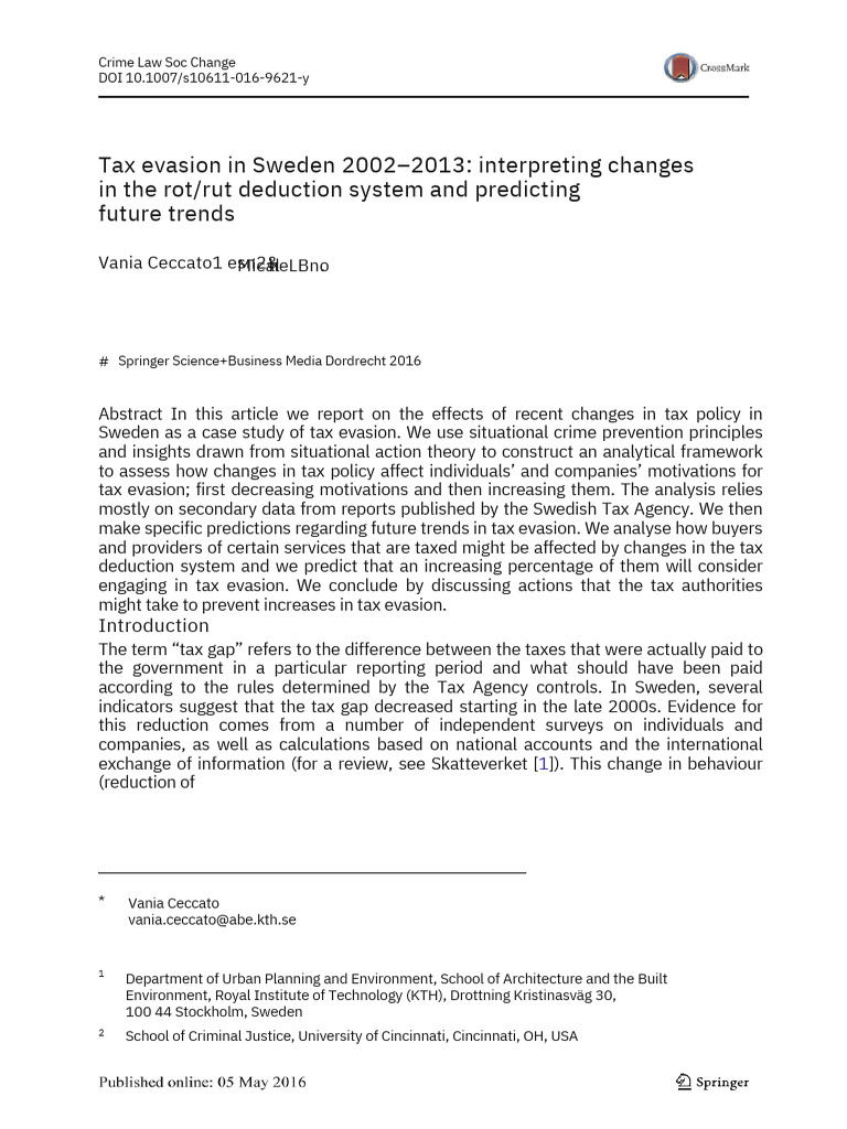 Tax Evasion Trends in Sweden 2002-2013 | PDF | Crimes | Crime & Violence