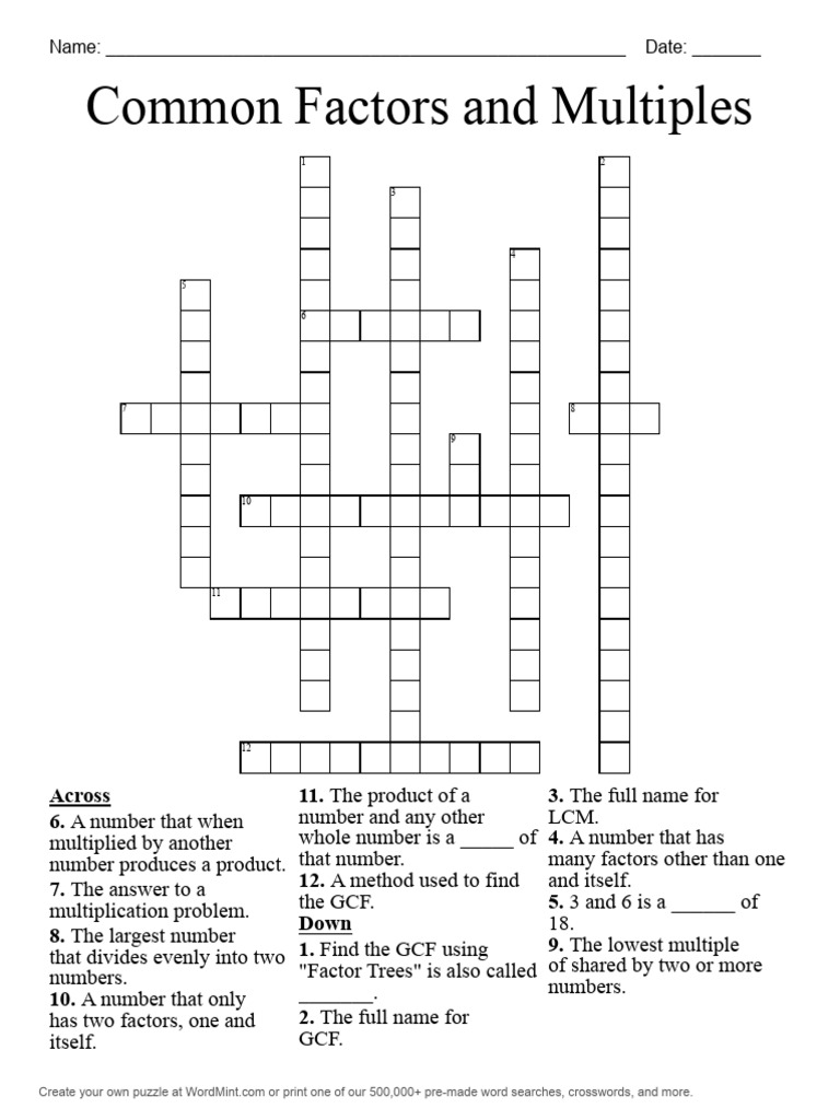 Common Factors and Multiples Puzzle | PDF