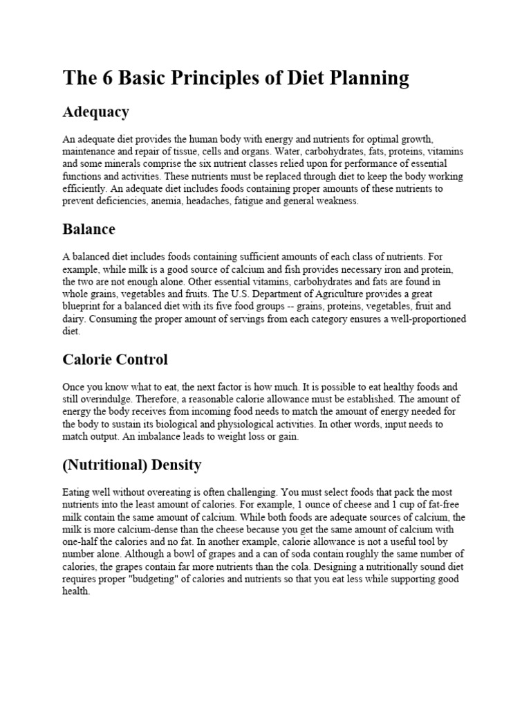 Principles of Diet Planning | PDF | Diet & Nutrition | Diet (Nutrition)