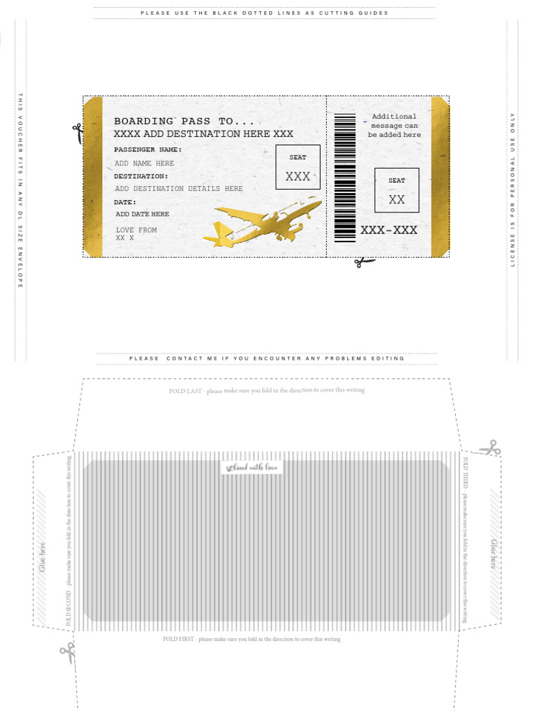 Editable Voucher GOLD Boarding Pass Designed | PDF