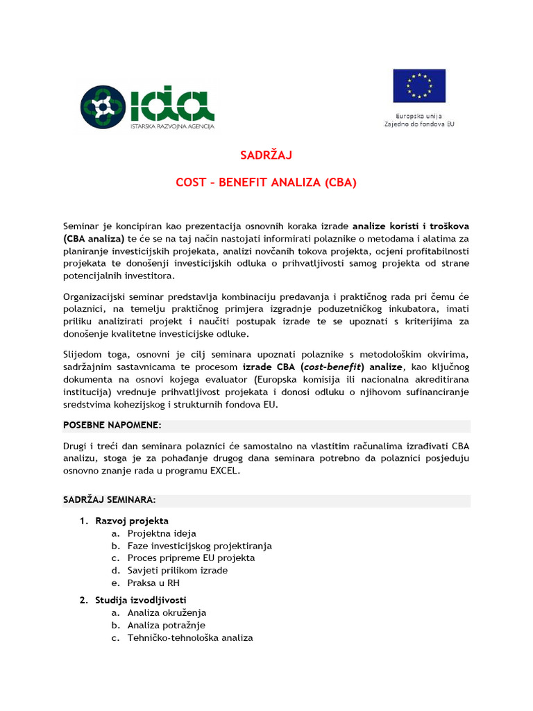 Sadrzaj Cost - Benefit Analiza | PDF