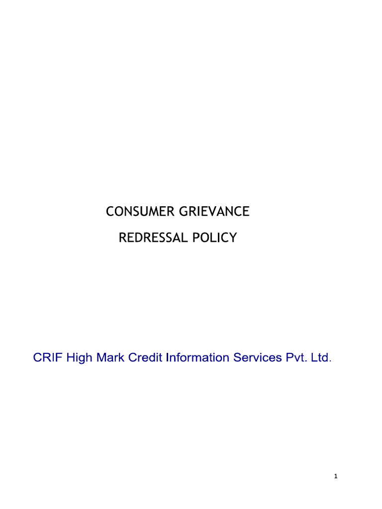 Consumer Grievance Redressal Policy | PDF