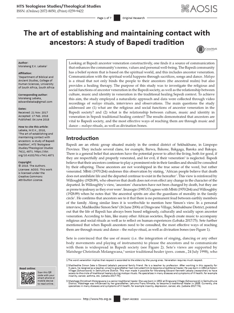 The Art of Establishing and Maintaining Contact With Ancestors: A Study ...