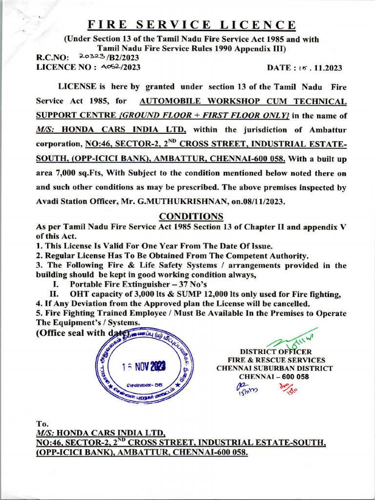 Fire License NOC 2023 - 2024 | PDF