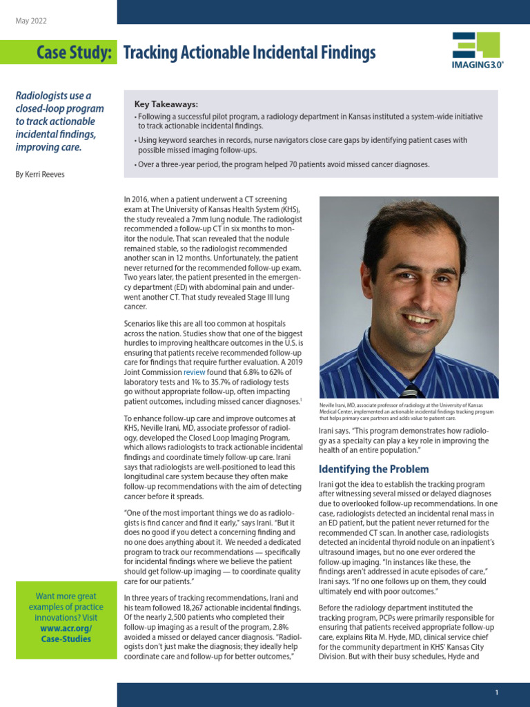 V4 - Tracking Actionable Incidental Findings | PDF | Radiology | Nursing