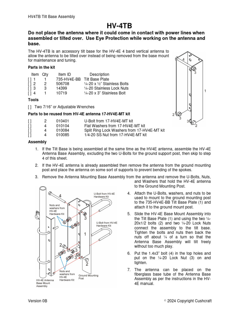 HV-4TB Tilt Base Assembly Manual 0B | PDF | Nut (Hardware)
