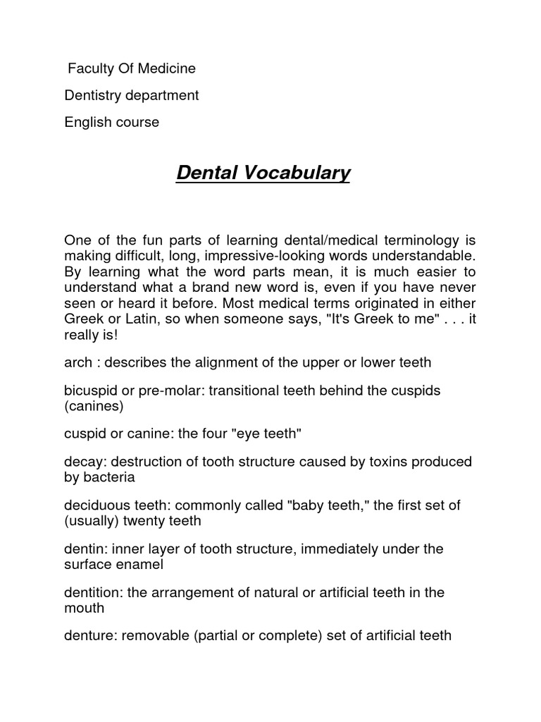 Dental Vocabulary Manaa | Download Free PDF | Tooth | Dentistry