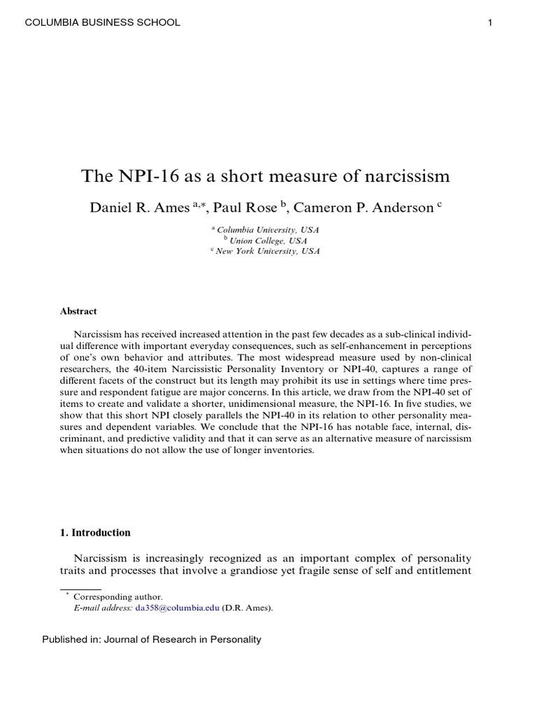 Npi16 JRP | PDF | Psychology | Behavioural Sciences