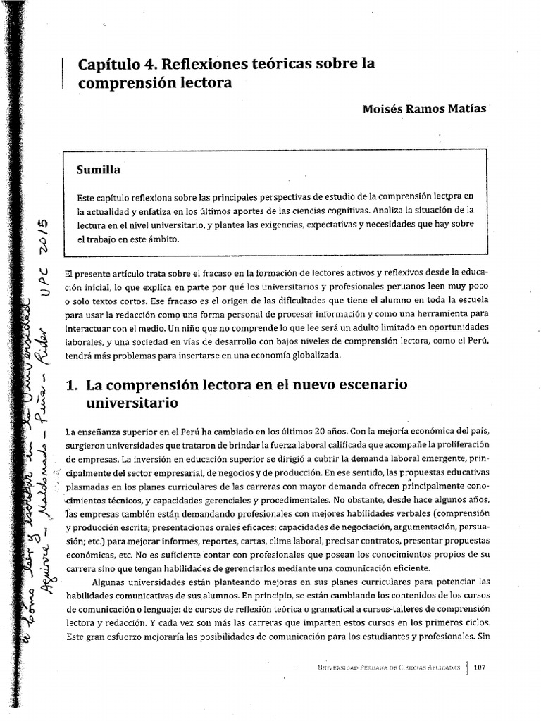 Reflexiones Teóricas Sobre La Comprensión Lectora. Capítulo 4. M | PDF