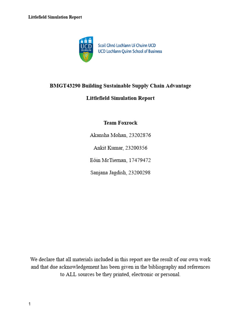 Team Foxrock - Littlefield Simulation Report | PDF | Forecasting ...