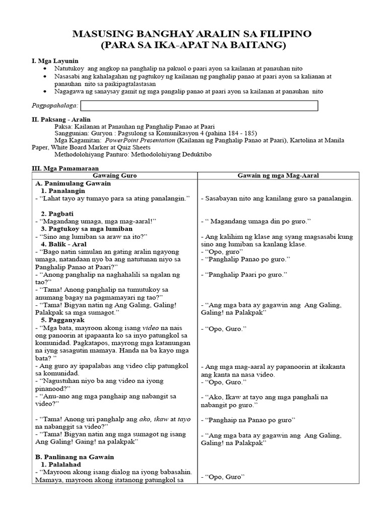 Idoc.pub Filipino Detailed Lesson Plan | PDF