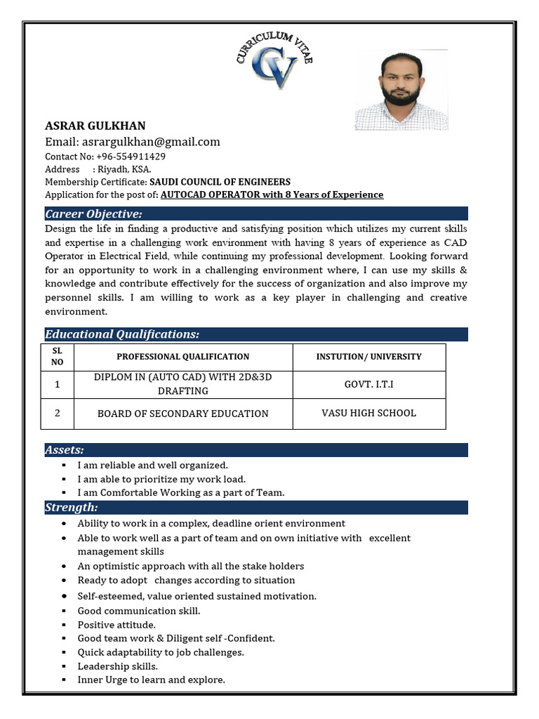 Asrar Architect-Cv Sce - Autocad Operator | PDF
