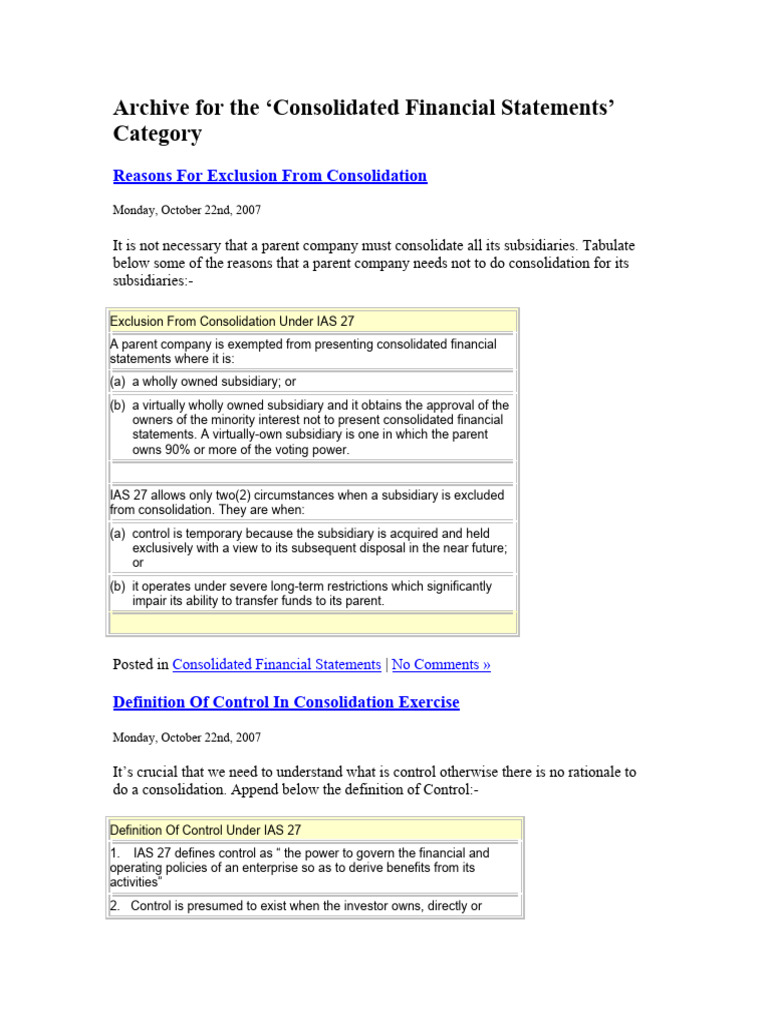 Exclusions in Consolidated Financials | PDF | International Financial ...