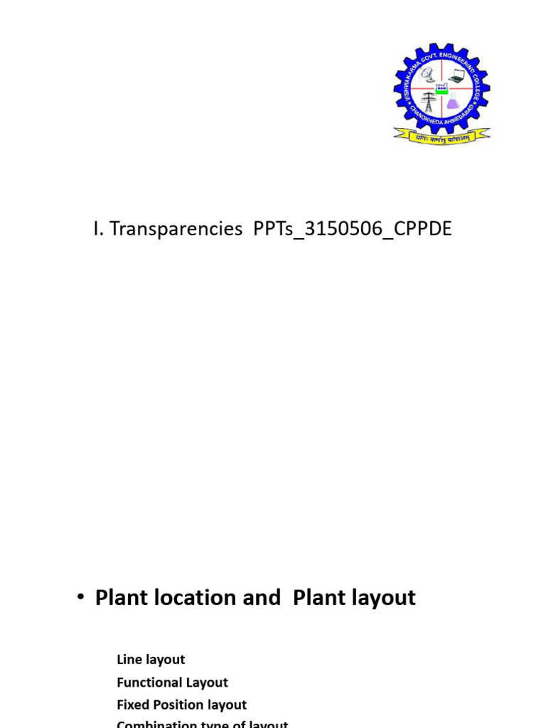 I. Transparencies - PPTs For The Course 3150506 Chemical Process Plant Design & Economics | PDF ...