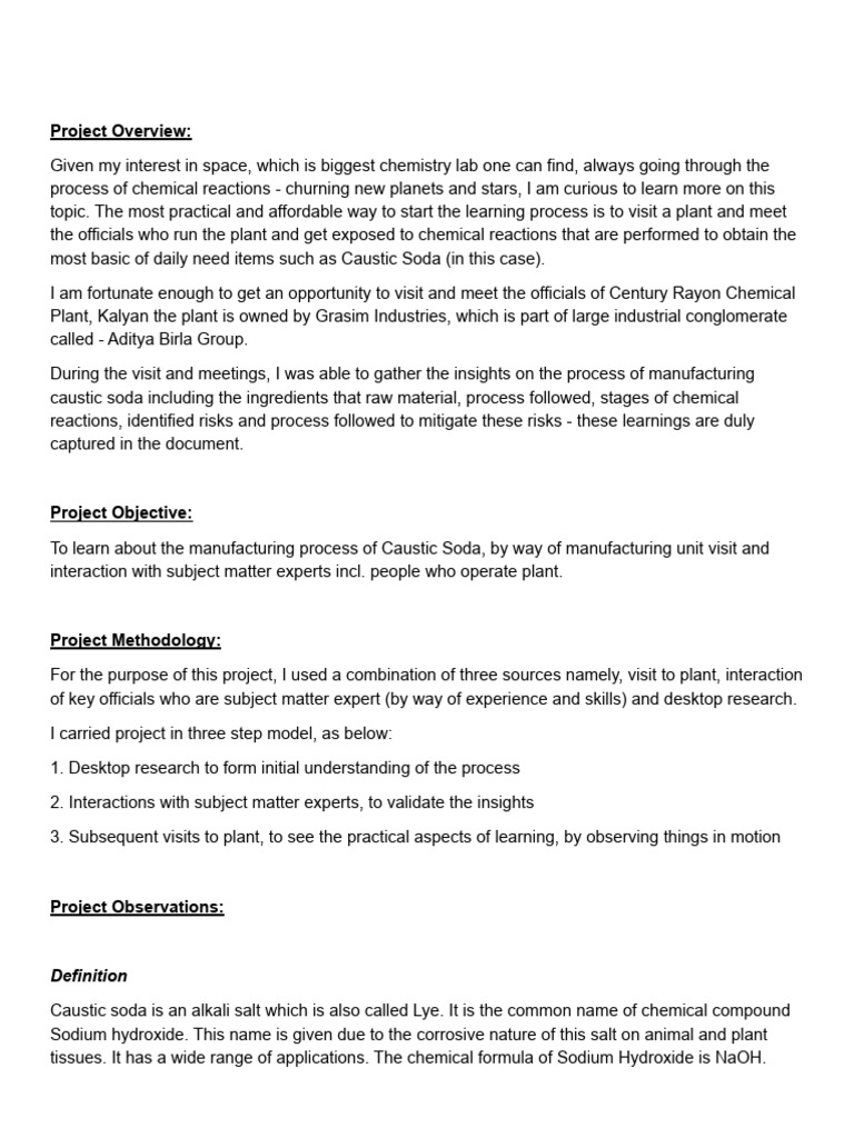 Grasim Industries - Century Plant Project | PDF | Sodium Hydroxide | Sodium Chloride