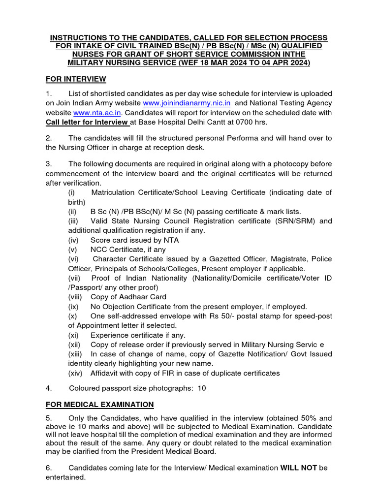 Instructions For Interview For Mns Selection For SSC 2023 24 | PDF ...