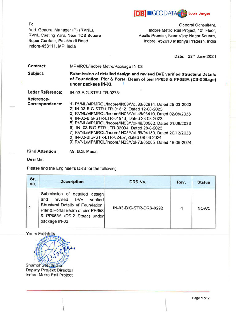 In-03-BIG-STR-LTR-02731 - Submission of Detailed Design and Revised DVE ...