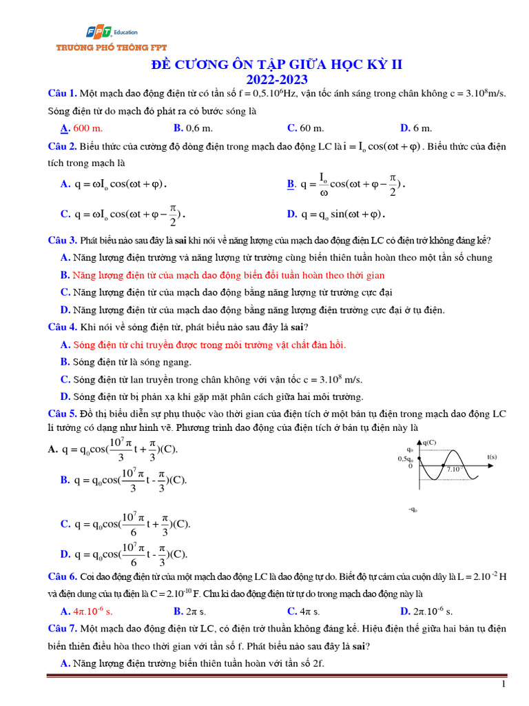 2022.2023-Ghk2-Vatly-K12-Đáp Án Decuong | PDF