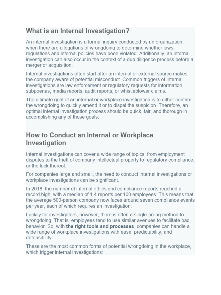 Guide to Conducting Internal Investigations | PDF