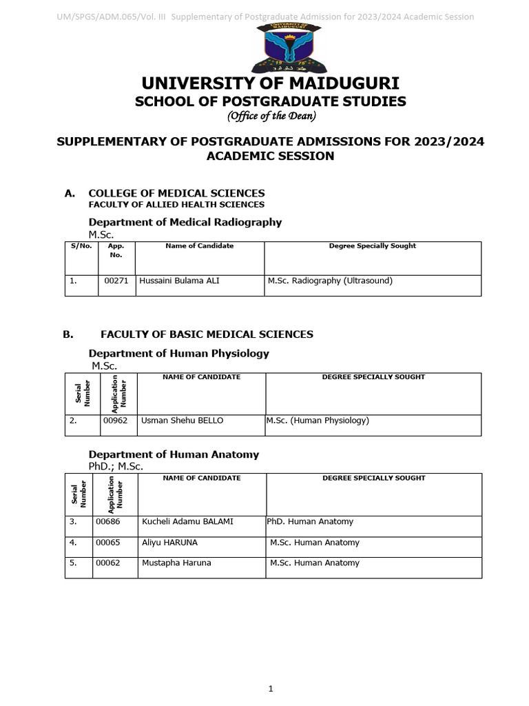 SPGS SUPPLEMENTARY BATCH ADMISSION | PDF | Postgraduate Education