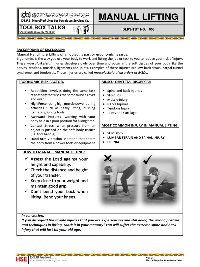Manual Lifting Pdf Musculoskeletal System Diseases And Disorders
