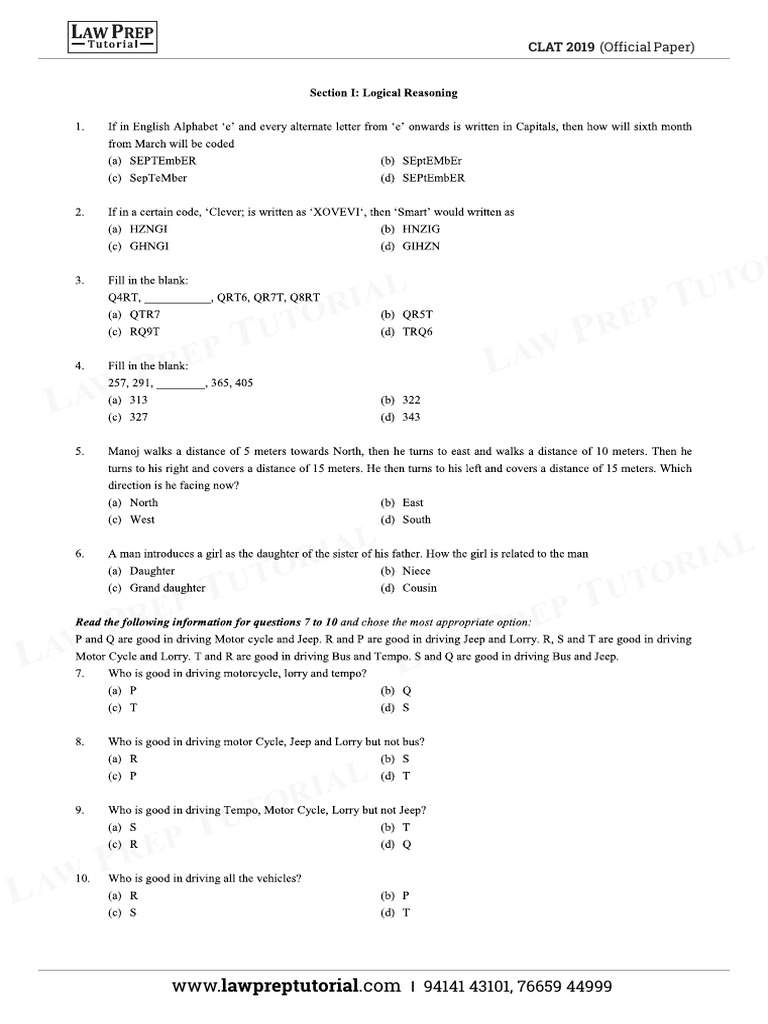 CLAT 2019 Official Paper Guide | PDF