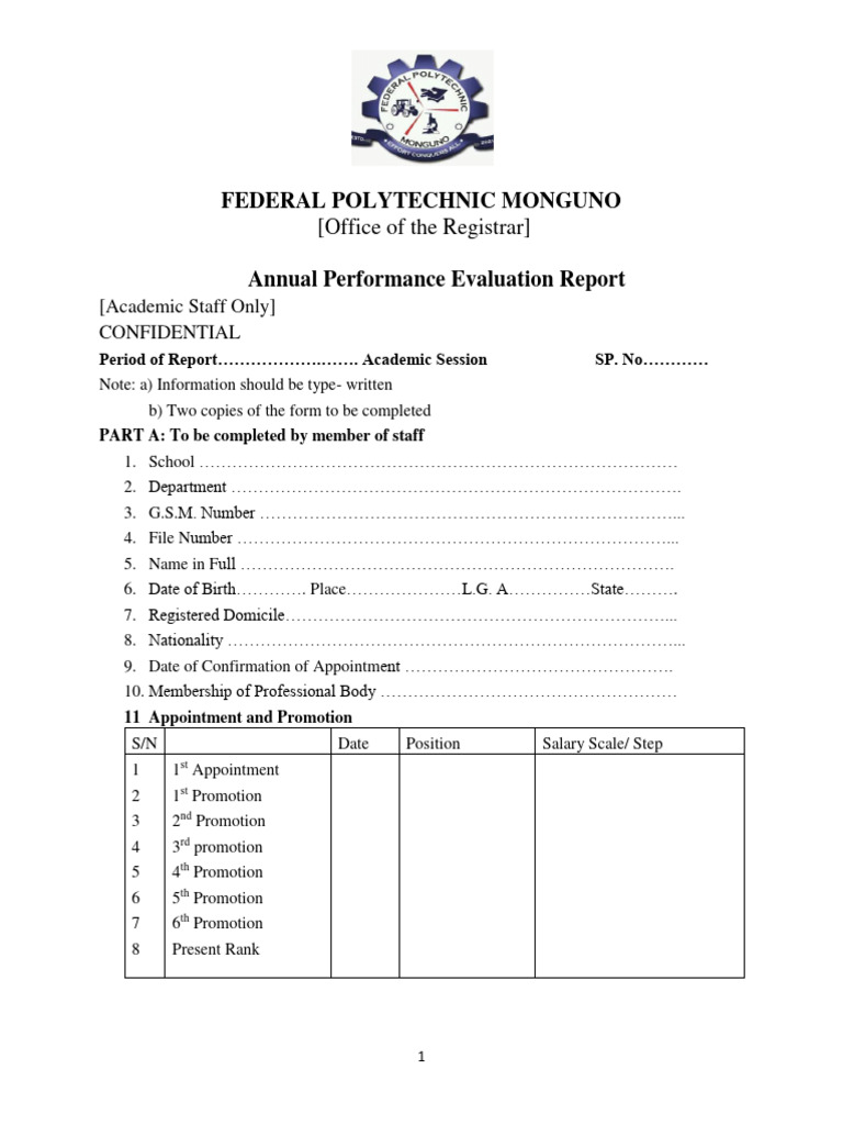 Annual Performance Evaluation Form | PDF