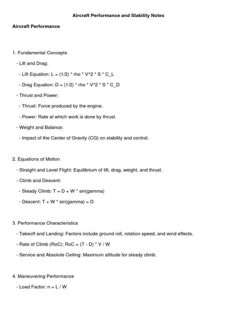 Aircraft Performance Stability Notes Updated | PDF | Flight Control ...