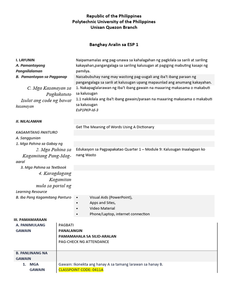 Detailed Lesson Plan - ESP 1 With ICT | PDF