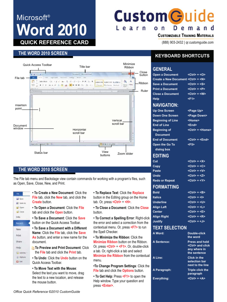 QR Word Quick Reference 2010 | PDF | Human–Computer Interaction | Software