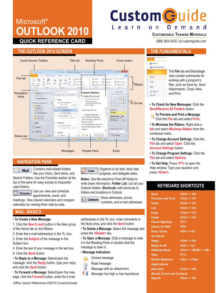 QR Outlook Quick Reference 2010 | PDF | Software
