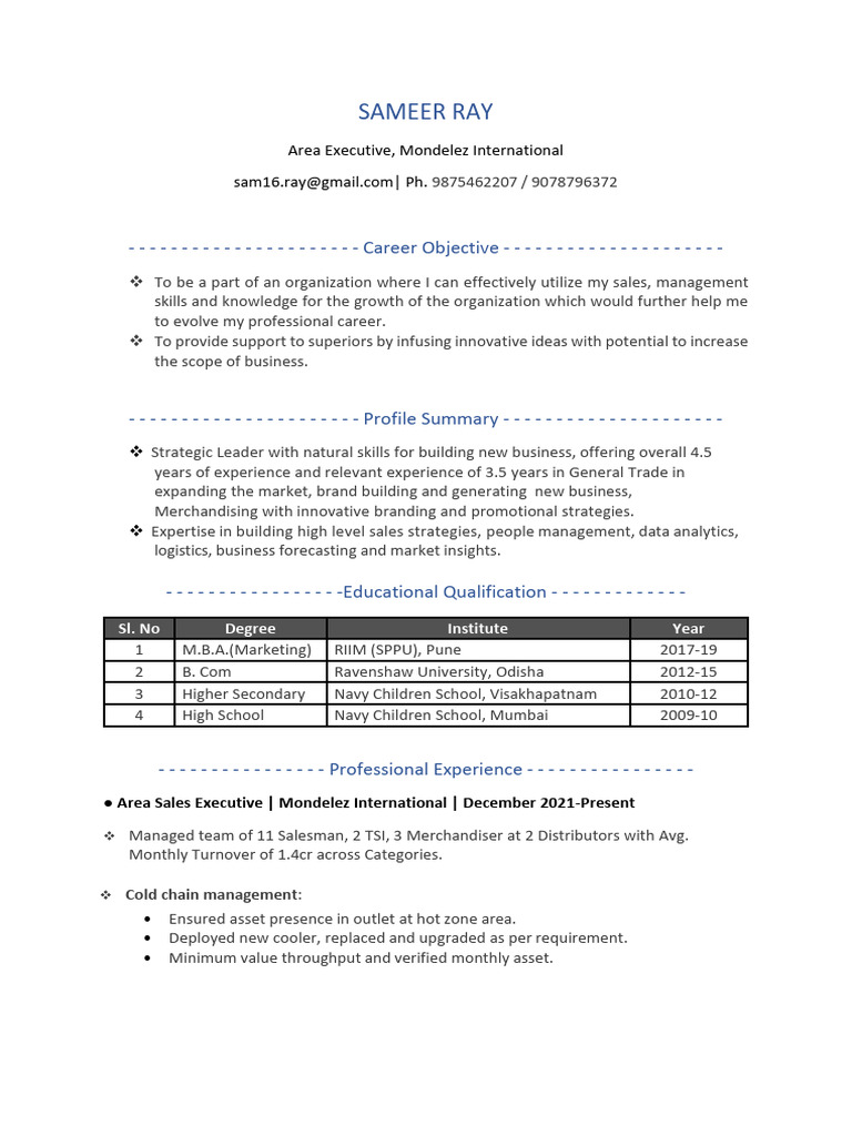 SAMEER RAY CV - Updated - Sameer Ray | PDF | Sales | Economies