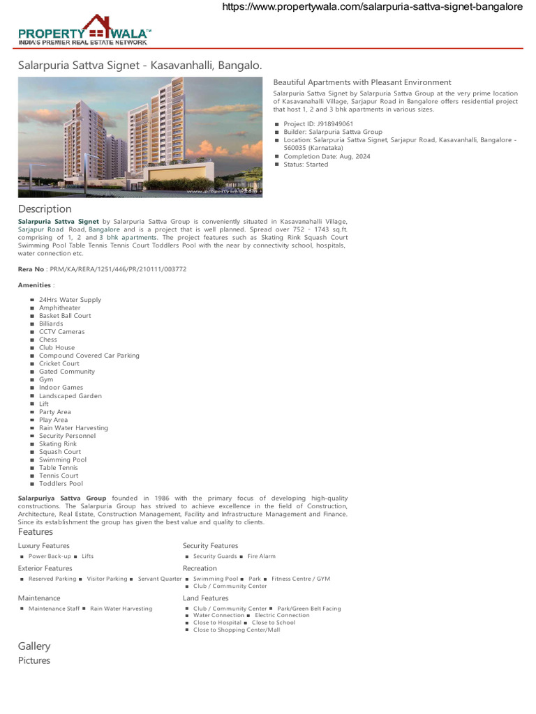 Salarpuria Sattva Signet Bangalore.j918949061 Pages Pages | PDF | Bangalore